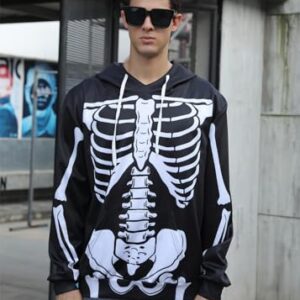 uideazone Halloween Hoodies for Men Women 3D Skeleton Bone Printed Hooded Sweatshirt with Pockets