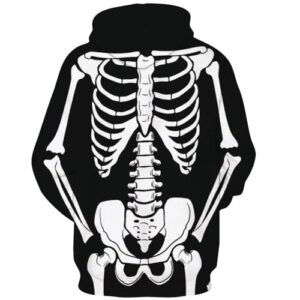 uideazone Halloween Hoodies for Men Women 3D Skeleton Bone Printed Hooded Sweatshirt with Pockets