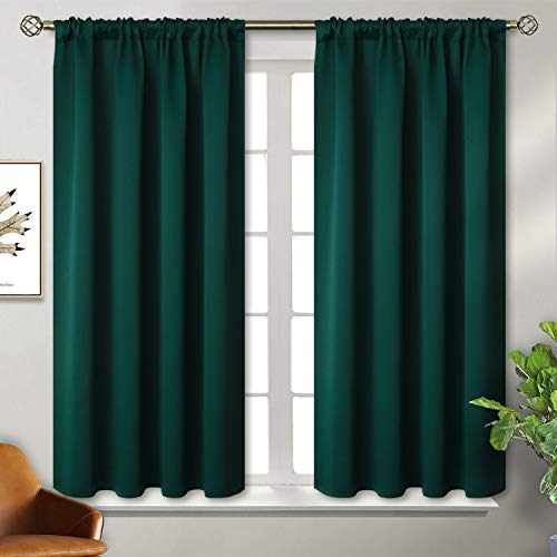 BGment Rod Pocket Blackout Curtains for Bedroom Short - Thermal Insulated Room Darkening Curtain for Window, 42 x 45 Inch, 2 Panels, Emerald