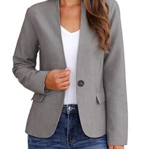 GRAPENT Women's Grey Business Casual Pockets Work Office Button Back Slit Long Sleeves Blazer Lightweight Jacket Suit Size Small US 4-6