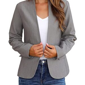 GRAPENT Women's Grey Business Casual Pockets Work Office Button Back Slit Long Sleeves Blazer Lightweight Jacket Suit Size Small US 4-6