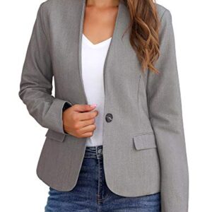 GRAPENT Women's Grey Business Casual Pockets Work Office Button Back Slit Long Sleeves Blazer Lightweight Jacket Suit Size Small US 4-6