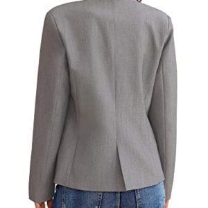 GRAPENT Women's Grey Business Casual Pockets Work Office Button Back Slit Long Sleeves Blazer Lightweight Jacket Suit Size Small US 4-6