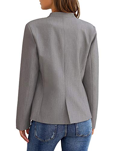 GRAPENT Women's Grey Business Casual Pockets Work Office Button Back Slit Long Sleeves Blazer Lightweight Jacket Suit Size Small US 4-6