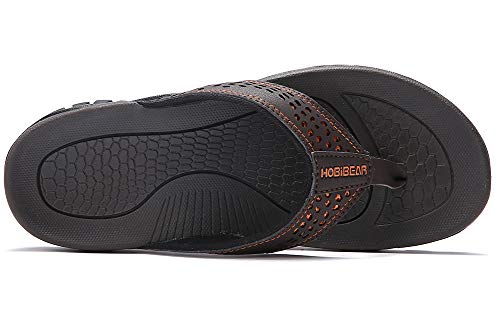 KIIU Mens Flip Flop Indoor and Outdoor Thong Sandals Beach Slippers Brown 2, 14.