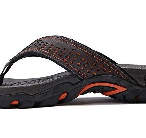 KIIU Mens Flip Flop Indoor and Outdoor Thong Sandals Beach Slippers Brown 2, 14.