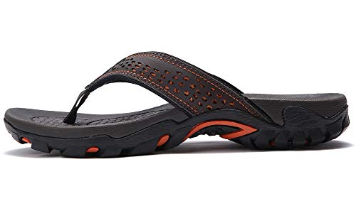 KIIU Mens Flip Flop Indoor and Outdoor Thong Sandals Beach Slippers Brown 2, 14.