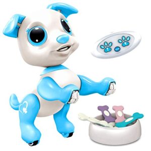 robo pets robot dog toy for girls and boys - remote control robot toy puppy with leds, sound fx, interactive hand motion gestures, stem toy program treats, dancing and walking rc robot for kids (blue)