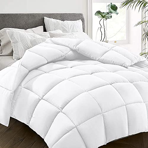 California Bedding All Season Cotton Down Alternative Comforter | Eastern King 116x108 Inch | 1-Pieces Duvet Insert Box Stitched with 8 Corner Tabs Microfiber Fill Fluffy Bed Comforter, White Solid