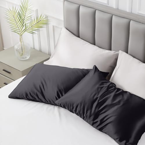 Love's cabin Silk Satin Pillowcase for Hair and Skin (Black, 20x26 inches) Slip Pillow Cases Standard Size Set of 2 - Satin Cooling Pillow Covers with Envelope Closure