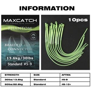 Maxcatch Fishing Braided Leader Loop Connectors 30/50lb for Fly Fishing Line 10PCS (Yellow, 50lb)