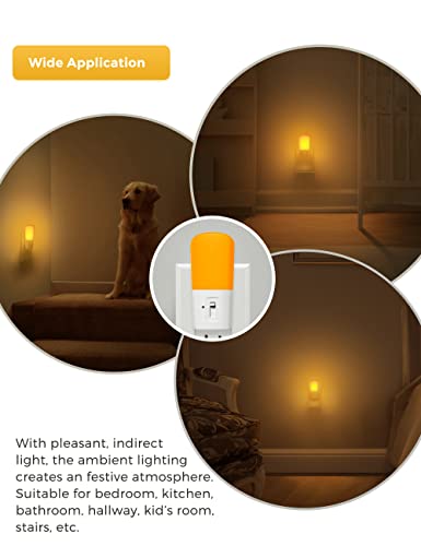 LOHAS Amber Night Light, Dimmable Plug in LED, Yellow Night Light with Dusk to Dawn Sensor, Kids Night Lights for Bedroom, 5-80LM Sleep Aid No Blue Light for Nursery, Hallway, Kitchen, Stairway, 2Pack