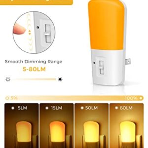 LOHAS Amber Night Light, Dimmable Plug in LED, Yellow Night Light with Dusk to Dawn Sensor, Kids Night Lights for Bedroom, 5-80LM Sleep Aid No Blue Light for Nursery, Hallway, Kitchen, Stairway, 2Pack