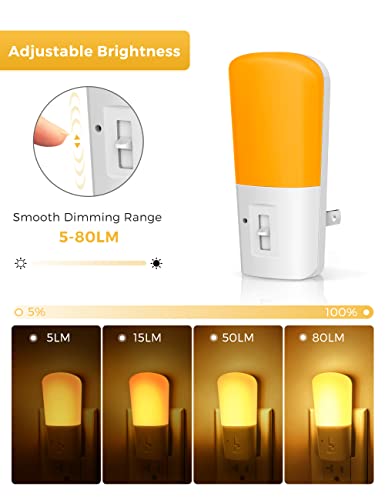 LOHAS Amber Night Light, Dimmable Plug in LED, Yellow Night Light with Dusk to Dawn Sensor, Kids Night Lights for Bedroom, 5-80LM Sleep Aid No Blue Light for Nursery, Hallway, Kitchen, Stairway, 2Pack