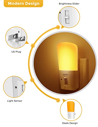 LOHAS Amber Night Light, Dimmable Plug in LED, Yellow Night Light with Dusk to Dawn Sensor, Kids Night Lights for Bedroom, 5-80LM Sleep Aid No Blue Light for Nursery, Hallway, Kitchen, Stairway, 2Pack