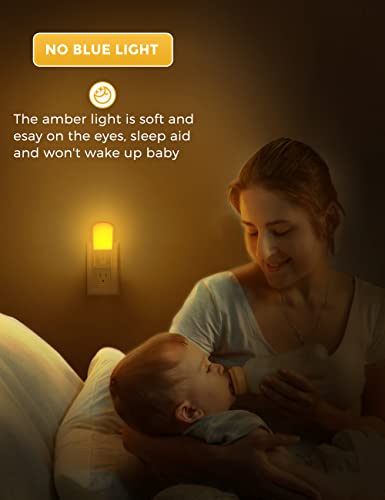 LOHAS Amber Night Light, Dimmable Plug in LED, Yellow Night Light with Dusk to Dawn Sensor, Kids Night Lights for Bedroom, 5-80LM Sleep Aid No Blue Light for Nursery, Hallway, Kitchen, Stairway, 2Pack