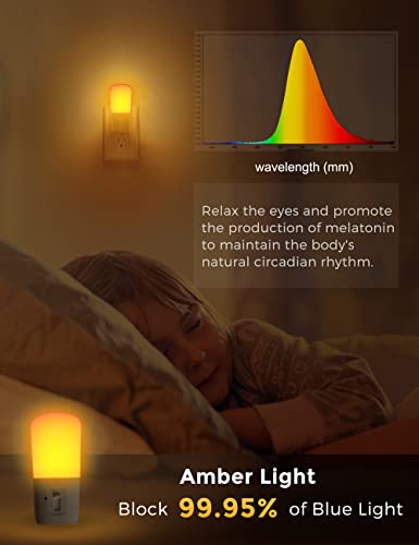 LOHAS Amber Night Light, Dimmable Plug in LED, Yellow Night Light with Dusk to Dawn Sensor, Kids Night Lights for Bedroom, 5-80LM Sleep Aid No Blue Light for Nursery, Hallway, Kitchen, Stairway, 2Pack