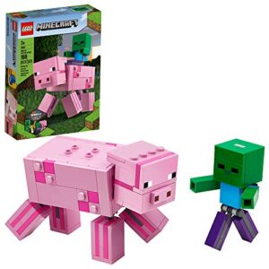 lego minecraft pig bigfig and baby zombie character 21157 cool buildable play-and-display toy animal figure for kids, new 2020 (159 pieces)