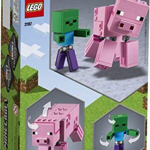 LEGO Minecraft Pig BigFig and Baby Zombie Character 21157 Cool Buildable Play-and-Display Toy Animal Figure for Kids, New 2020 (159 Pieces)