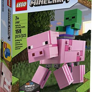 LEGO Minecraft Pig BigFig and Baby Zombie Character 21157 Cool Buildable Play-and-Display Toy Animal Figure for Kids, New 2020 (159 Pieces)