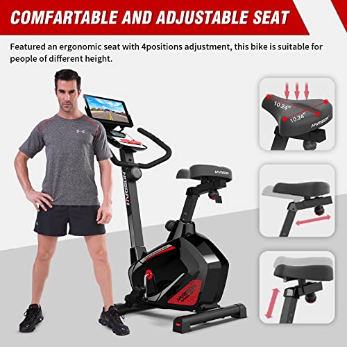 HARISON Exercise bike Stationary with 2 in 1 Table Holder, Magnetic Upright Bike Indoor Cycling Bike for Home 350 lbs Capacity (Wider Seat)