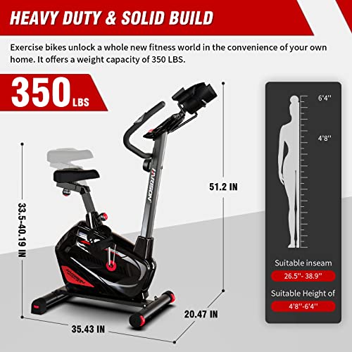 HARISON Exercise bike Stationary with 2 in 1 Table Holder, Magnetic Upright Bike Indoor Cycling Bike for Home 350 lbs Capacity (Wider Seat)