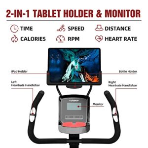 HARISON Exercise bike Stationary with 2 in 1 Table Holder, Magnetic Upright Bike Indoor Cycling Bike for Home 350 lbs Capacity (Wider Seat)