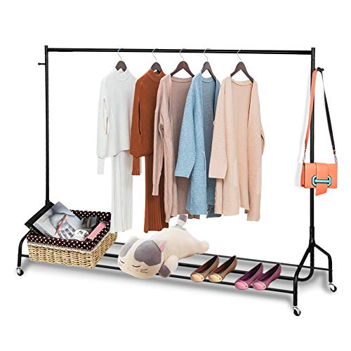 Ejoyous Rolling Garment Rack, Heavy Duty Movable Clothing Hanging Rack Commercial Grade Clothes Rail Display Stand Storage Organizer on Wheel with Bottom Shelf