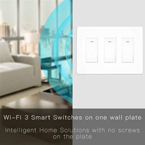 MOES WiFi Smart Light Switch,3 Gang No Screw Panel Smart Life/Tuya App Wireless Remote Control Wall Switch Timer for Lights,Compatible with Alexa,Google Home, Neutral Wire Required, No Hub Required