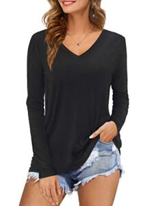 amoretu womens long sleeve tops casual plain v neck tshirts loose fit black l