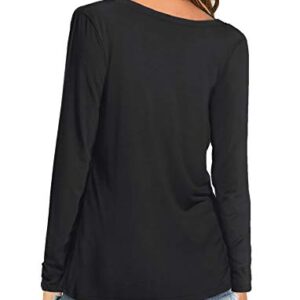 Amoretu Womens Long Sleeve Tops Casual Plain V Neck Tshirts Loose Fit Black L