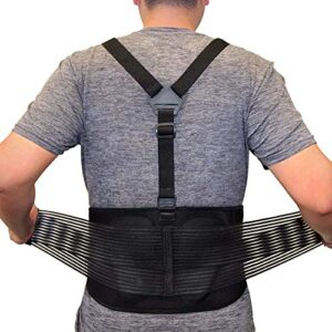 allyflex sports® back brace for lifting work y-shape suspenders safety belt with dual 3d lumbar support relieve pain, prevent injury - l