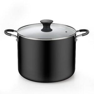 cook n home nonstick stockpot with lid 10.5-qt, deep cooking pot cookware canning stock pot with glass lid, black