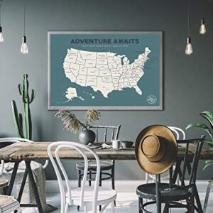 Epic Adventure Maps The United States Push Pin Map 24" x 17" - Unframed Travel Map to Mark Your Travels Around The USA - Multicolored Pushpins Included