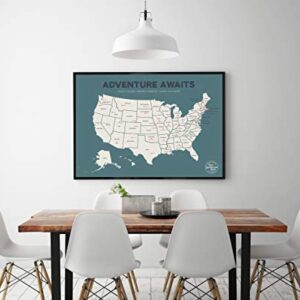 Epic Adventure Maps The United States Push Pin Map 24" x 17" - Unframed Travel Map to Mark Your Travels Around The USA - Multicolored Pushpins Included