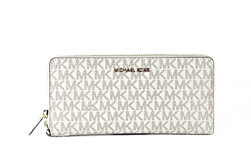 Michael Kors Jet Set Travel Continental Zip Around Leather Wallet Wristlet (Vanilla/Dark Acorn)