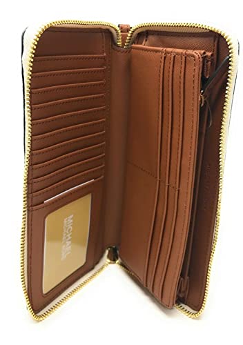 Michael Kors Jet Set Travel Continental Zip Around Leather Wallet Wristlet (Vanilla/Dark Acorn)