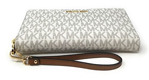 Michael Kors Jet Set Travel Continental Zip Around Leather Wallet Wristlet (Vanilla/Dark Acorn)