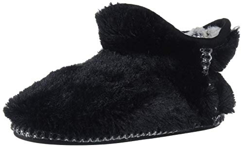 Dearfoams Unisex-Kid's Charlotte faux faux fur Bootie Slipper, Black, 2-3 Big