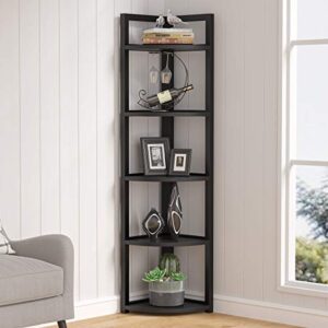 tribesigns 5 tier corner shelf, corner bookshelf small bookcase storage rack plant stand for living room, home office, kitchen, small space (black)