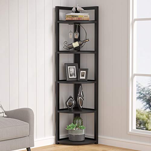 Tribesigns 5 Tier Corner Shelf, Corner Bookshelf Small Bookcase Storage Rack Plant Stand for Living Room, Home Office, Kitchen, Small Space (Black)