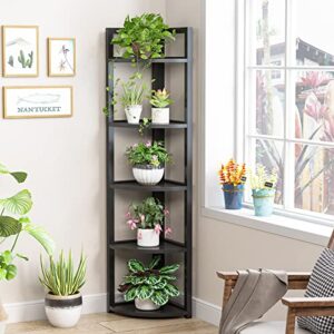 Tribesigns 5 Tier Corner Shelf, Corner Bookshelf Small Bookcase Storage Rack Plant Stand for Living Room, Home Office, Kitchen, Small Space (Black)