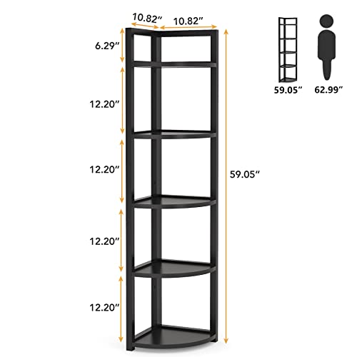 Tribesigns 5 Tier Corner Shelf, Corner Bookshelf Small Bookcase Storage Rack Plant Stand for Living Room, Home Office, Kitchen, Small Space (Black)