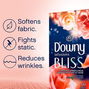 Downy Infusions Dryer Sheets, Laundry Fabric Softener, Bliss, Sparkling Amber & Rose, 200 count.