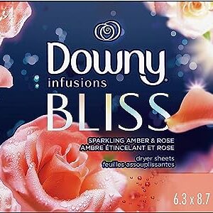 Downy Infusions Dryer Sheets, Laundry Fabric Softener, Bliss, Sparkling Amber & Rose, 200 count.