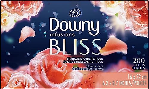 Downy Infusions Dryer Sheets, Laundry Fabric Softener, Bliss, Sparkling Amber & Rose, 200 count.