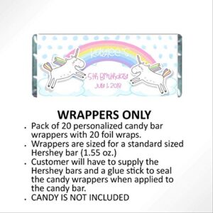 Pastel Rainbow Unicorn Birthday Personalized Candy Bar Wrappers for Chocolate Party Favor, Hershey Bar Labels, Pack of 20