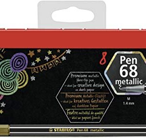 STABILO Premium Metallic Fiber-Tip Pen Pen 68 metallic - Tin of 8 - Assorted Colors with Hanging Loop