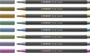 STABILO Premium Metallic Fiber-Tip Pen Pen 68 metallic - Tin of 8 - Assorted Colors with Hanging Loop