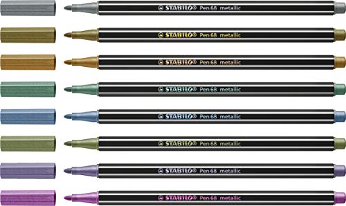 STABILO Premium Metallic Fiber-Tip Pen Pen 68 metallic - Tin of 8 - Assorted Colors with Hanging Loop